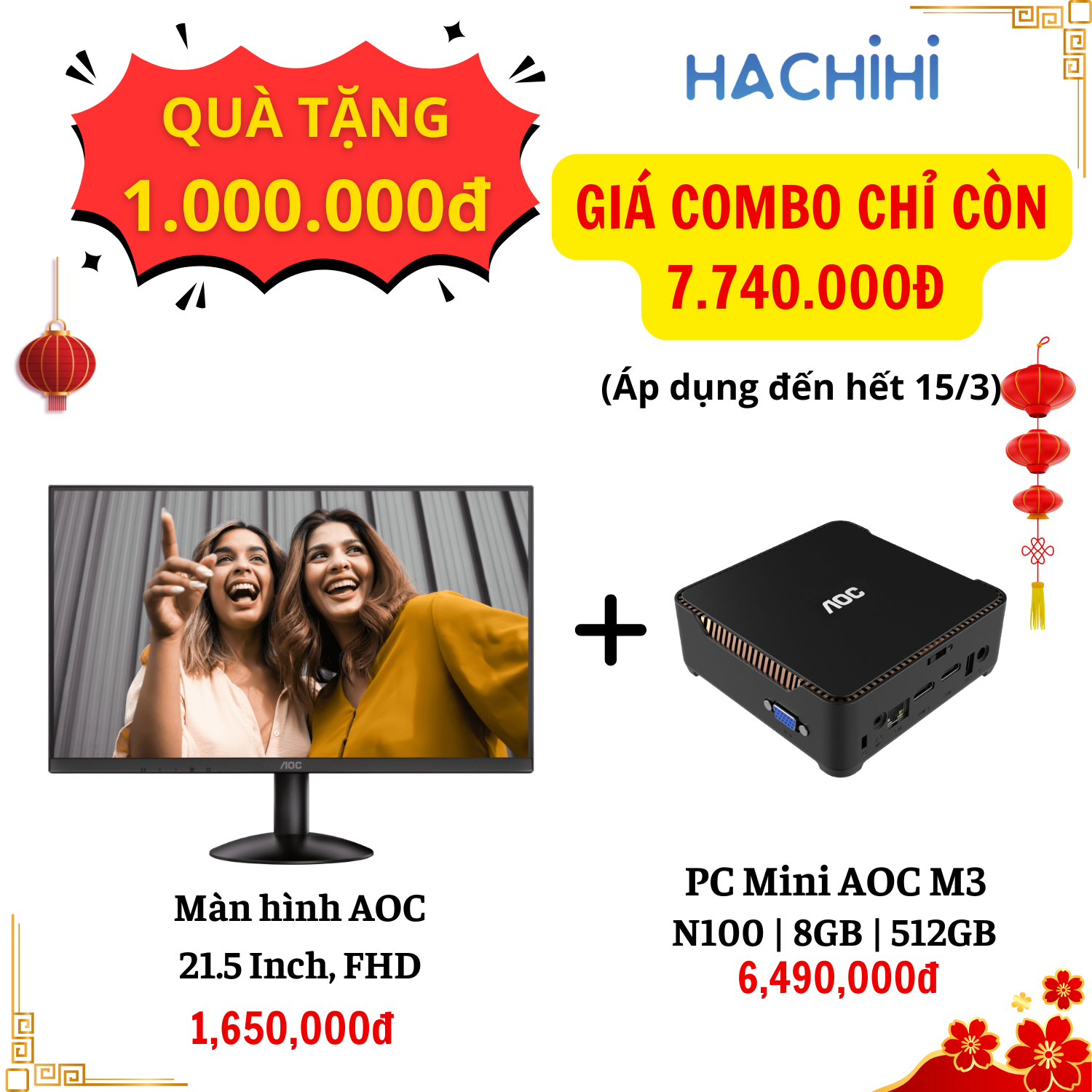 Combo PC Mini AOC M3 + Màn hình AOC 22B30HM23/74 (N100 | 8GB | 512GB ...